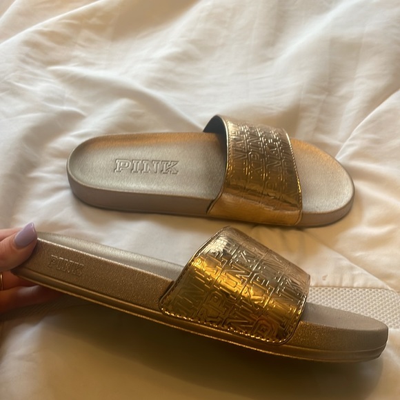 PINK Victoria's Secret | Shoes | Vs Pink Gold Slides 8 | Poshmark